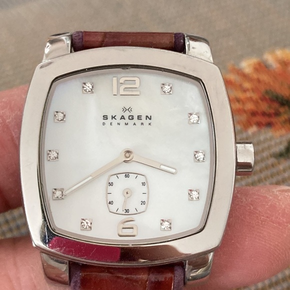 Skagen | Accessories | Ladies Skagen Tank Watch With Brown Leather Croc ...